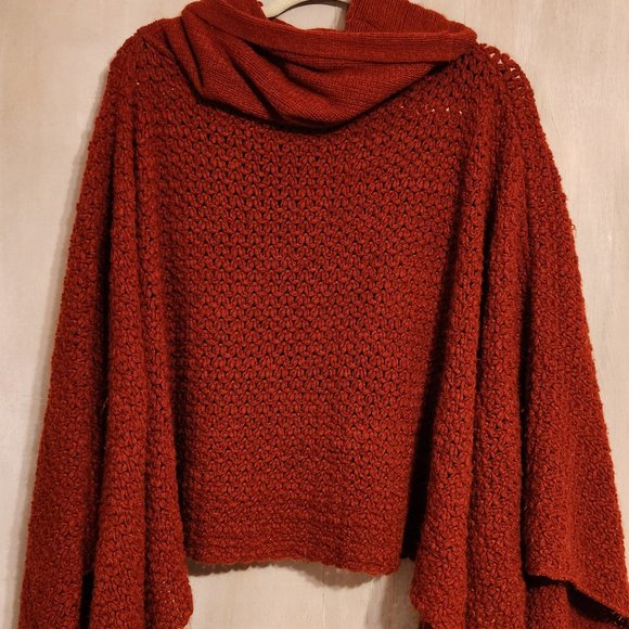 Tickled Pink | Sweaters | Brick Red Cowl Neck Chunky Knit Shawl By ...